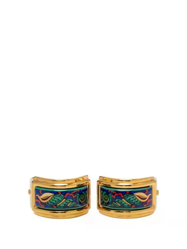 Hermès 20th Century Plated Enamel Cloisonne Clip On Earrings Costume Earrings - Gold