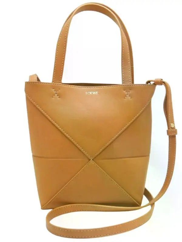 Loewe Mini Shiny Calfskin Puzzle Fold Tote Satchel - Brown
