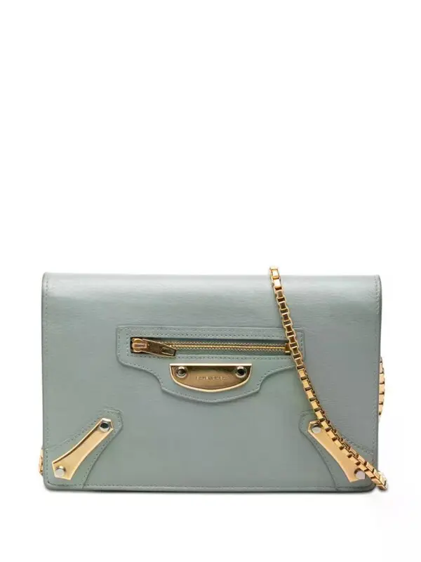 Balenciaga 2016 Goatskin Motocross Metallic Edge Wallet On Chain Crossbody Bag - Green