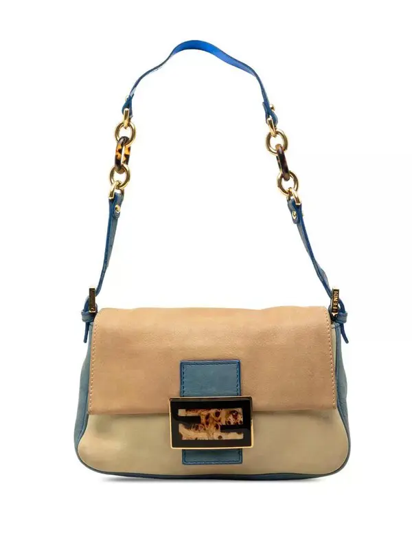 Fendi 2010-2026 Mini Suede And Calfskin Colorblock Tortoiseshell Chain Mamma Forever Shoulder Bag - Neutrals