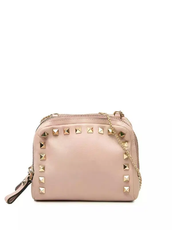 Valentino Garavani 2000-2017 Leather Rockstud Double Zip Crossbody Bag - Pink