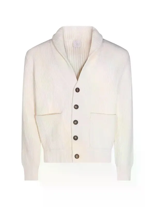 Eleventy Ribbed-knit Shawl-collar Cardigan