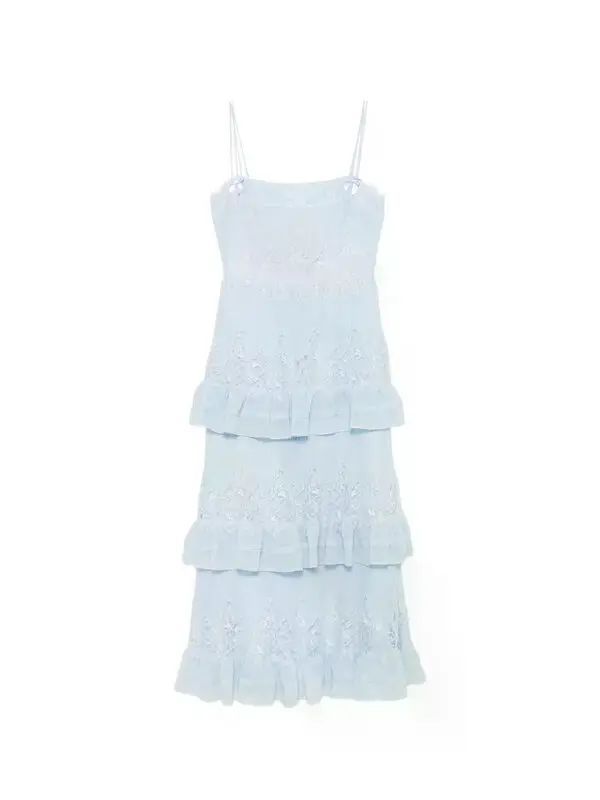 SELF-PORTRAIT Lace-trimmed Tiered Midi Dress