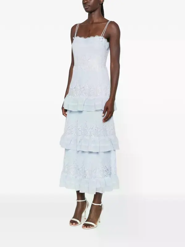 SELF-PORTRAIT Lace-trimmed Tiered Midi Dress