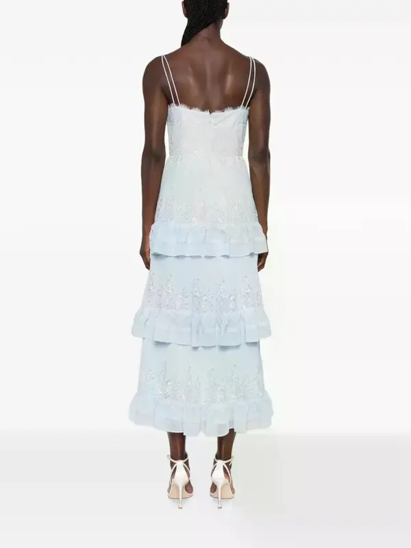 SELF-PORTRAIT Lace-trimmed Tiered Midi Dress