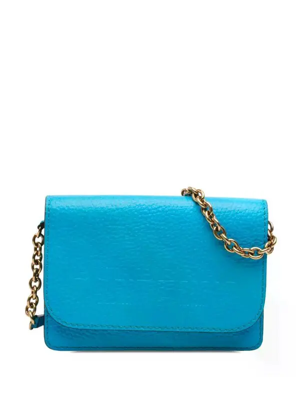 Burberry 2018-2026 Pebbled Leather Embossed Logo Hampshire Wallet On Chain Crossbody Bag - Blue