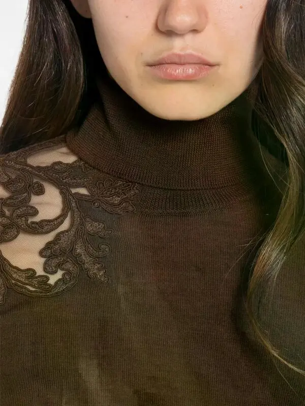 Ermanno Scervino Lace-panelled Roll-neck Fine Knit Sweater