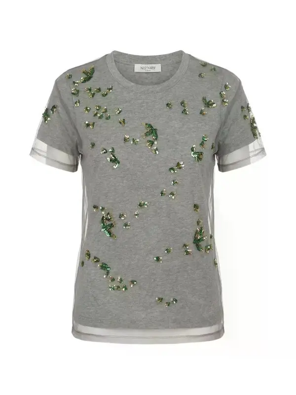 Valentino Garavani Sequin-embellished Layered T-shirt - Grey