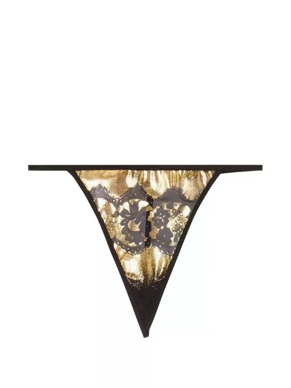 DIESEL® Stretch-tulle Thong With Metallic Lace Effect - Black