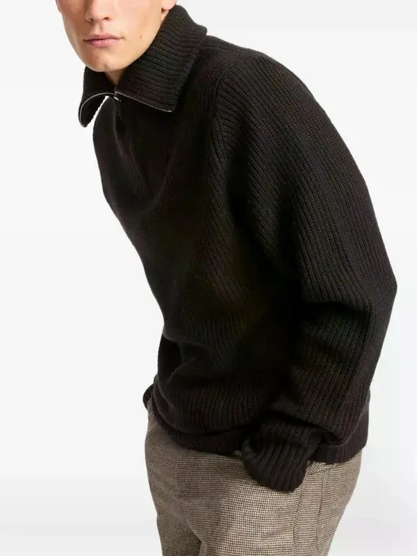 YVES SALOMON Zip-front Ribbed-knit Sweater