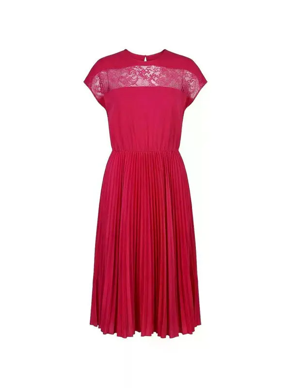 Valentino Garavani Lace-panel Pleated Midi Dress - Pink