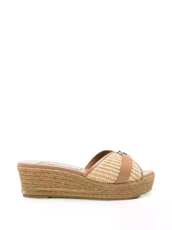 JIMMY CHOO Leda Logo-plaque Wedge Sandals - Neutrals