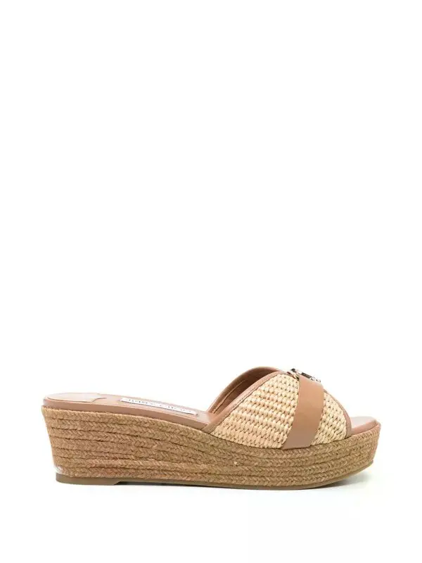 JIMMY CHOO Logo Plaque Wedge Sandals - Neutrals
