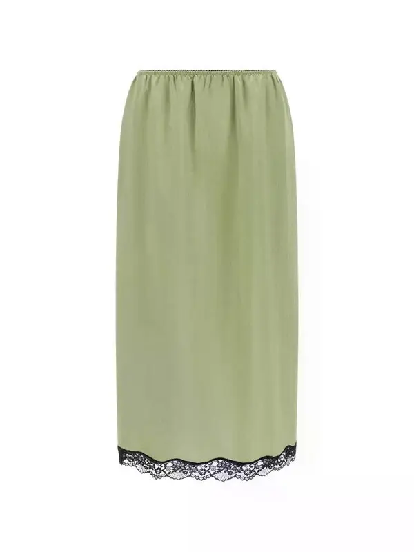 TWINSET Midi Froissé Satin And Lace Skirt - Green