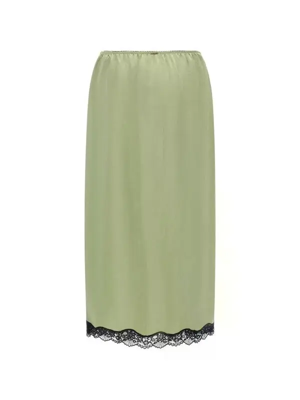 TWINSET Midi Froissé Satin And Lace Skirt - Green