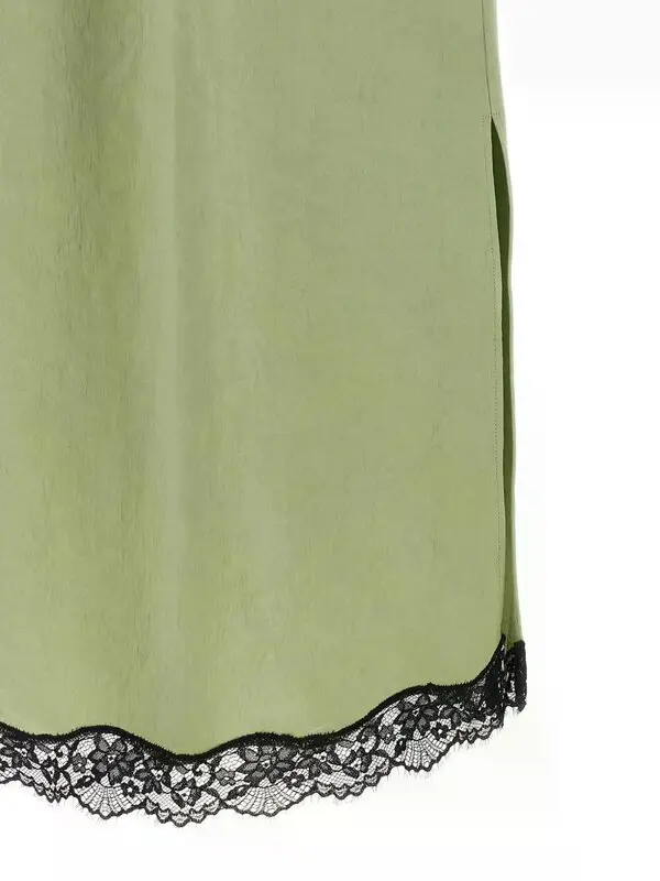 TWINSET Midi Froissé Satin And Lace Skirt - Green