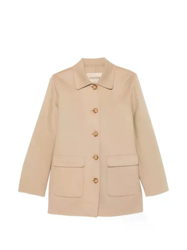 Valentino Garavani Cashmere Coat With Logo Detail - Neutrals