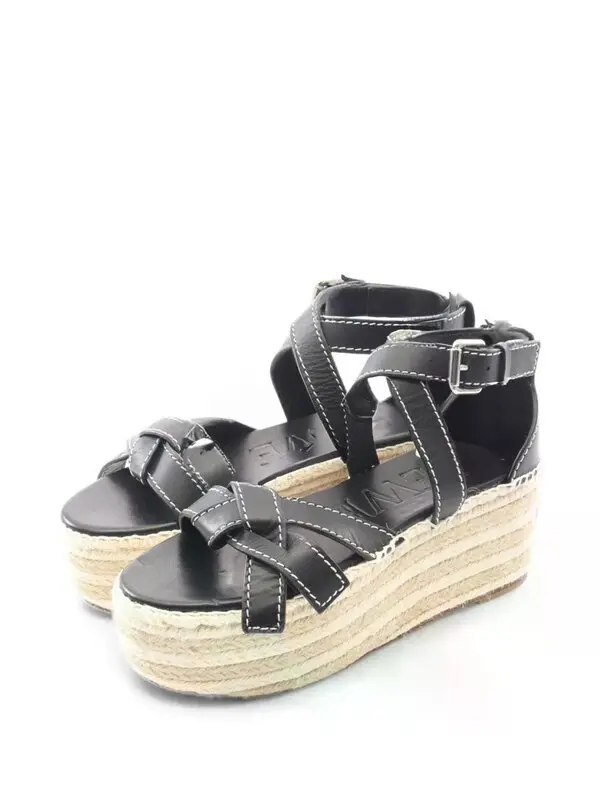 Loewe Leather Wedge Platform Espadrille Sandals - Black