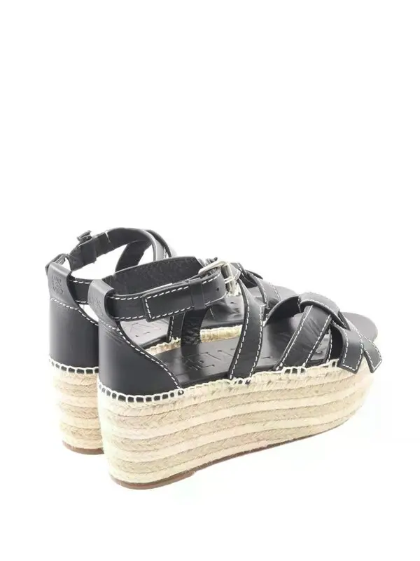 Loewe Leather Wedge Platform Espadrille Sandals - Black
