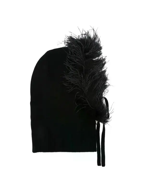 P.a.r.o.s.h Lestat Feather-trimmed Knitted Beanie Hat - Black