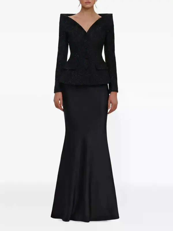 SELF-PORTRAIT Metallic Bouclé Satin Maxi Dress