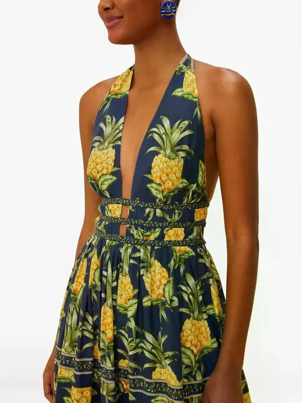 Farm Rio Pineapple-print Halterneck Mini Dress