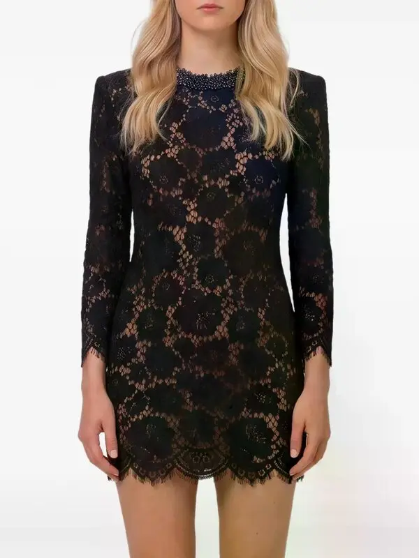 SELF-PORTRAIT Lace Long-sleeve Mini Dress