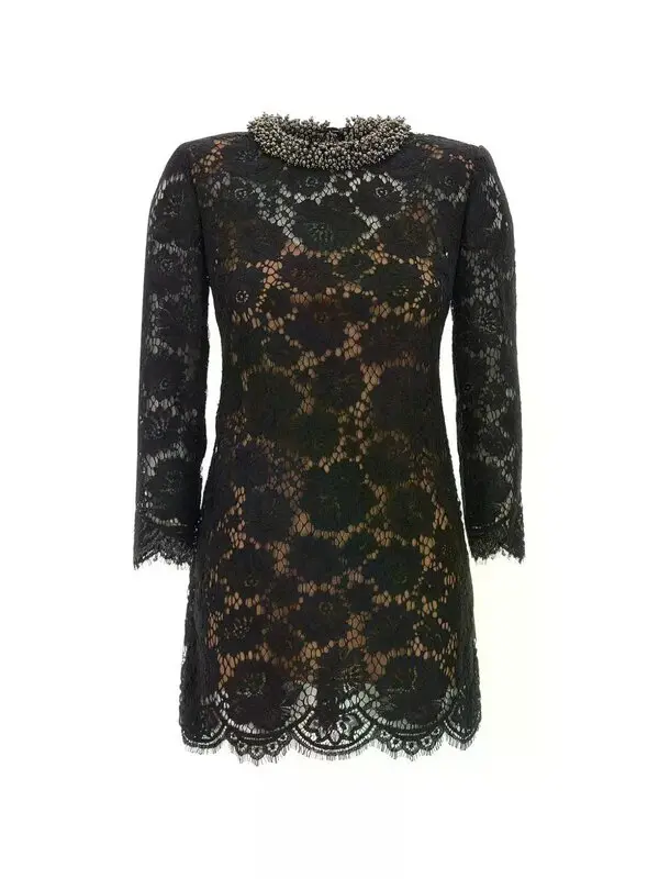SELF-PORTRAIT Lace Embellished Mini Dress - Black