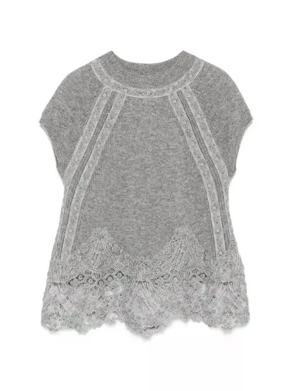 Ermanno Scervino Lace-trimmed Knitted Top - Grey