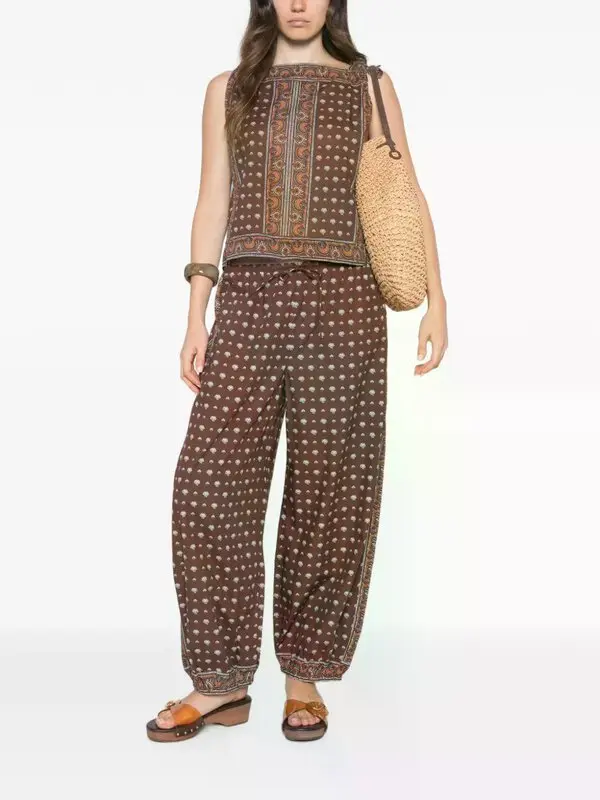 DÔEN Yarrow Tapered Trousers With Shell Print - Brown