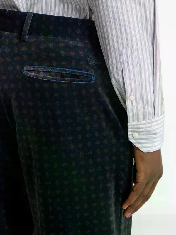 Etro Straight-leg Cotton Velvet Trousers With Tie Motif - Blue