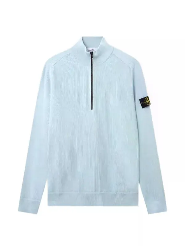 Stone Island Ribbed Soft Organic Cotton Stand Collar Half-zip Jumper