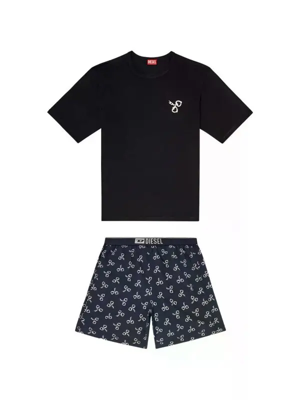 DIESEL® Cotton Pyjama Set With Handcuff Print