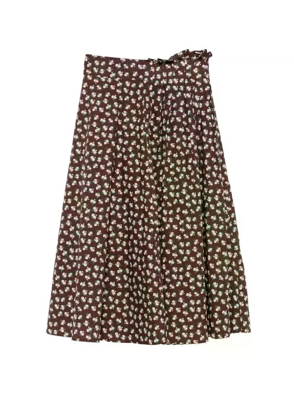 MSGM Floral-print Pleated Midi Skirt - Brown