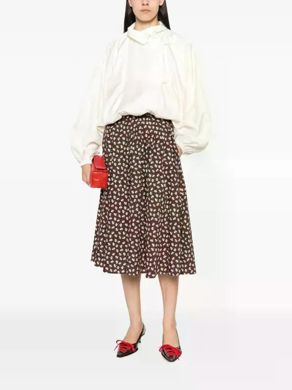 MSGM Floral-print Pleated Midi Skirt