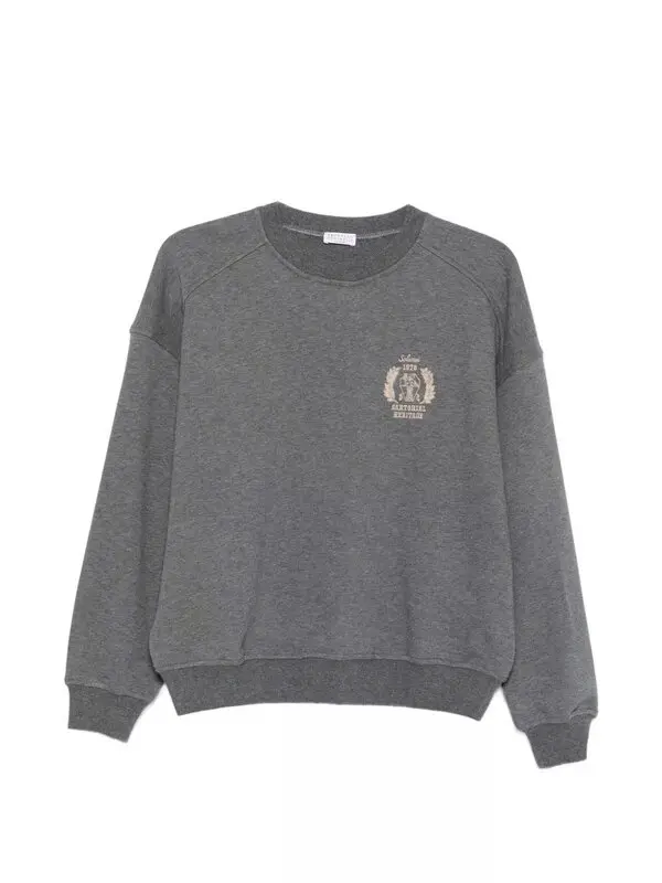 Brunello Cucinelli Logo Embroidered Raglan-sleeve Sweater - Grey