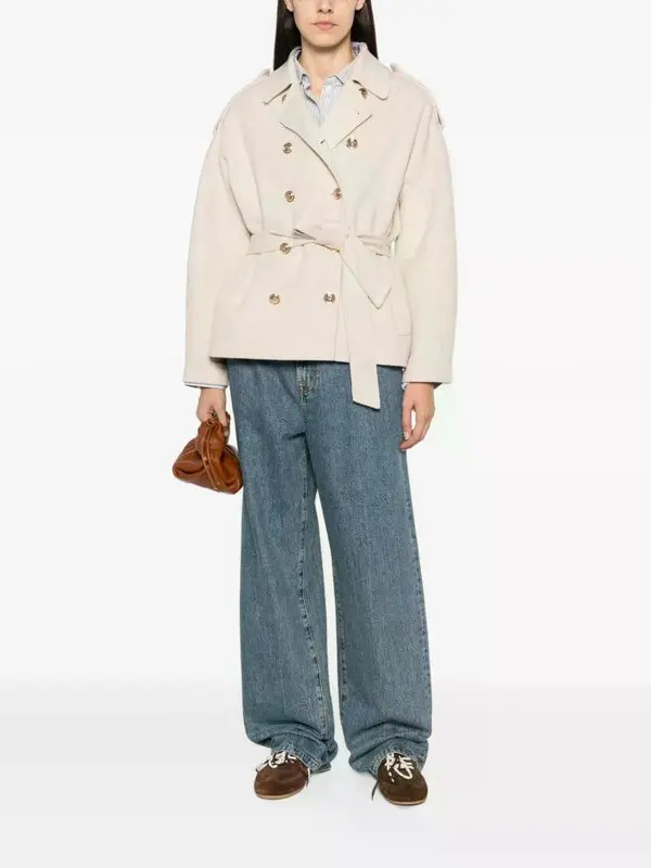 Maje Germain Double-breasted Belted Coat - Neutrals