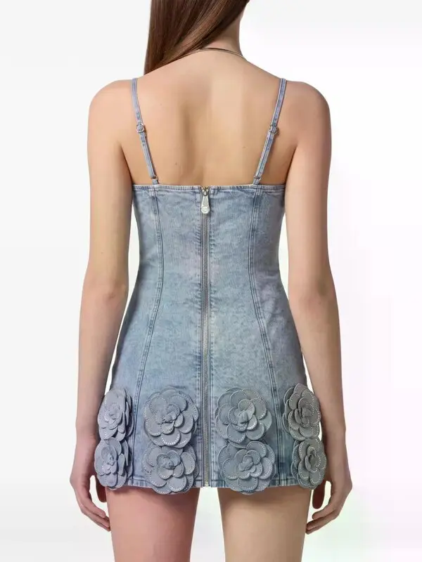 Philipp Plein Denim Mini Dress Roses Strass