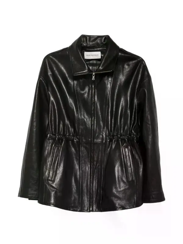 Nour Hammour Leather Drawstring Waist Jacket