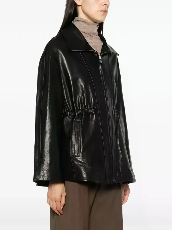 Nour Hammour Leather Drawstring Waist Jacket
