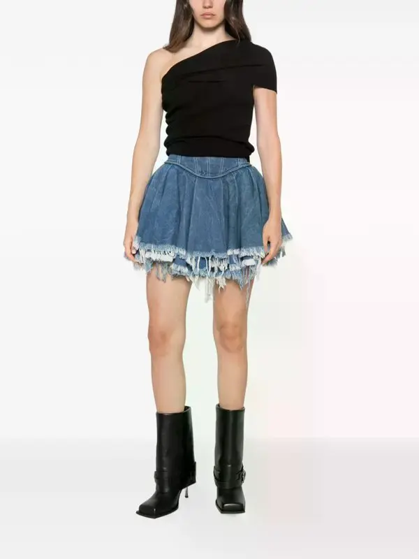 Versace Layered Frayed-edge Skirt - Blue