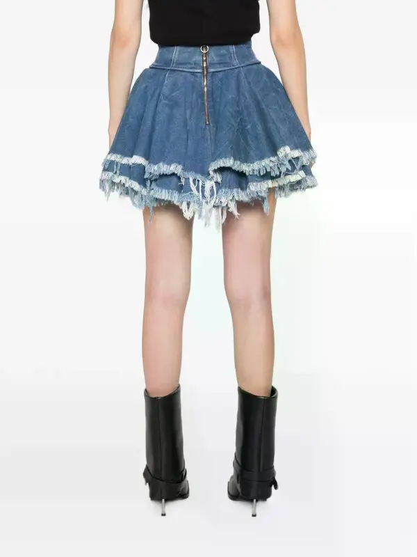 Versace Layered Frayed-edge Denim Skirt