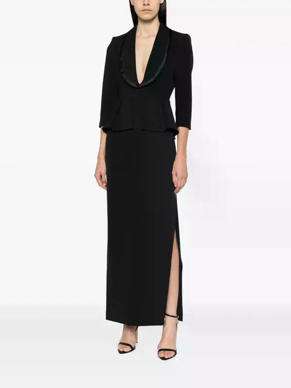 Elisabetta Franchi Peplum-waist Shawl-lapel Dress - Black