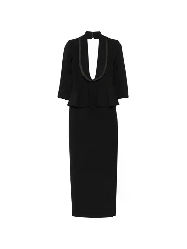 Elisabetta Franchi Peplum Waist Shawl-lapel Dress - Black