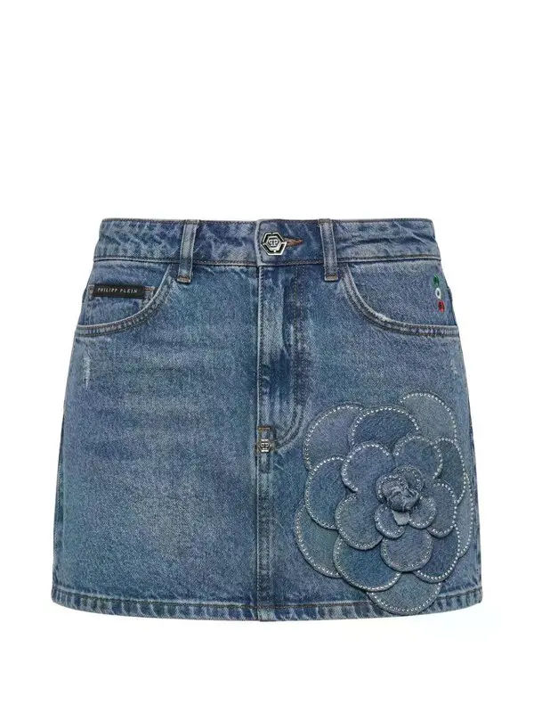 Philipp Plein Denim Mini Skirt Rose Strass - Blue
