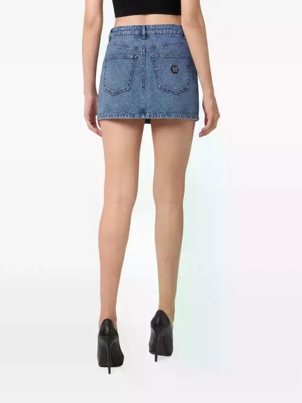 Philipp Plein Denim Mini Skirt Rose Strass