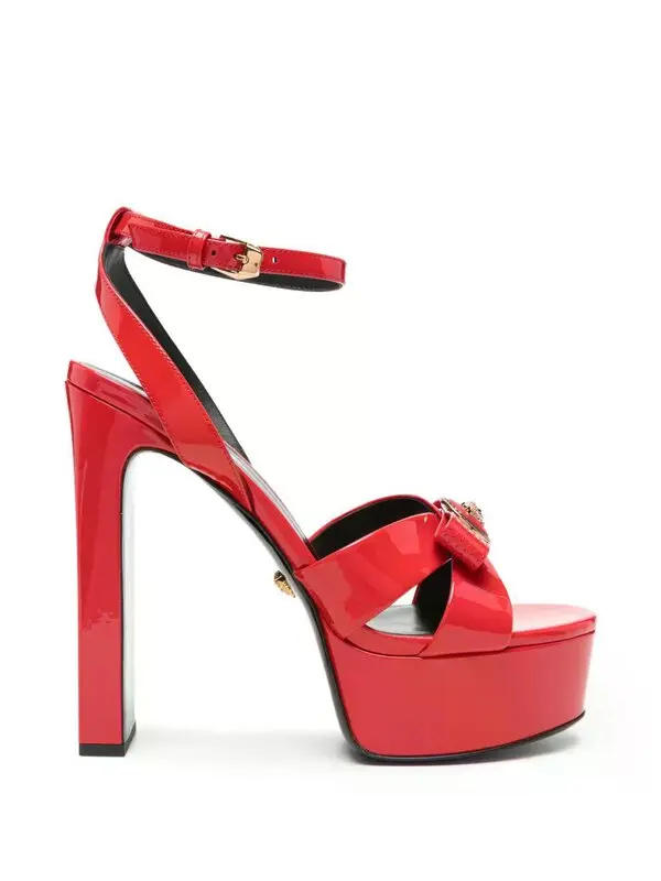 Versace Patent Leather Bow Detail Platform Sandals - Red