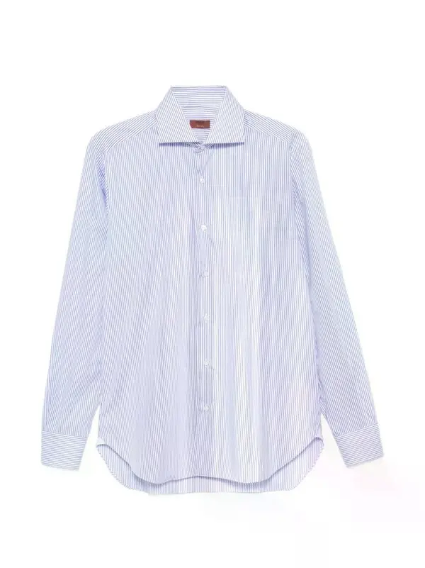 BARBA NAPOLI Vertical-stripe Spread-collar Shirt - White