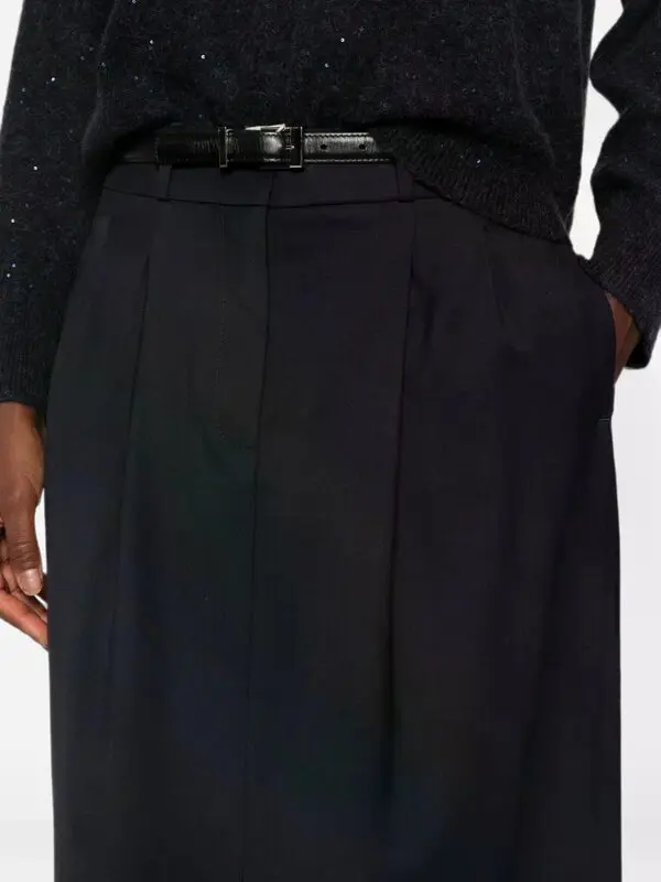 Peserico Pleated Front-slit Long Skirt