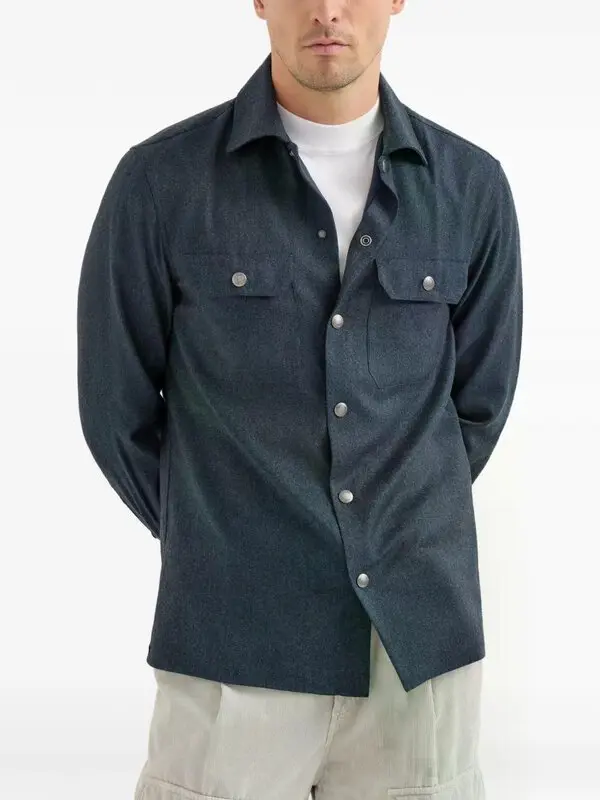 Brunello Cucinelli Virgin-wool Flannel Overshirt With Spread-collar And Chest-pockets